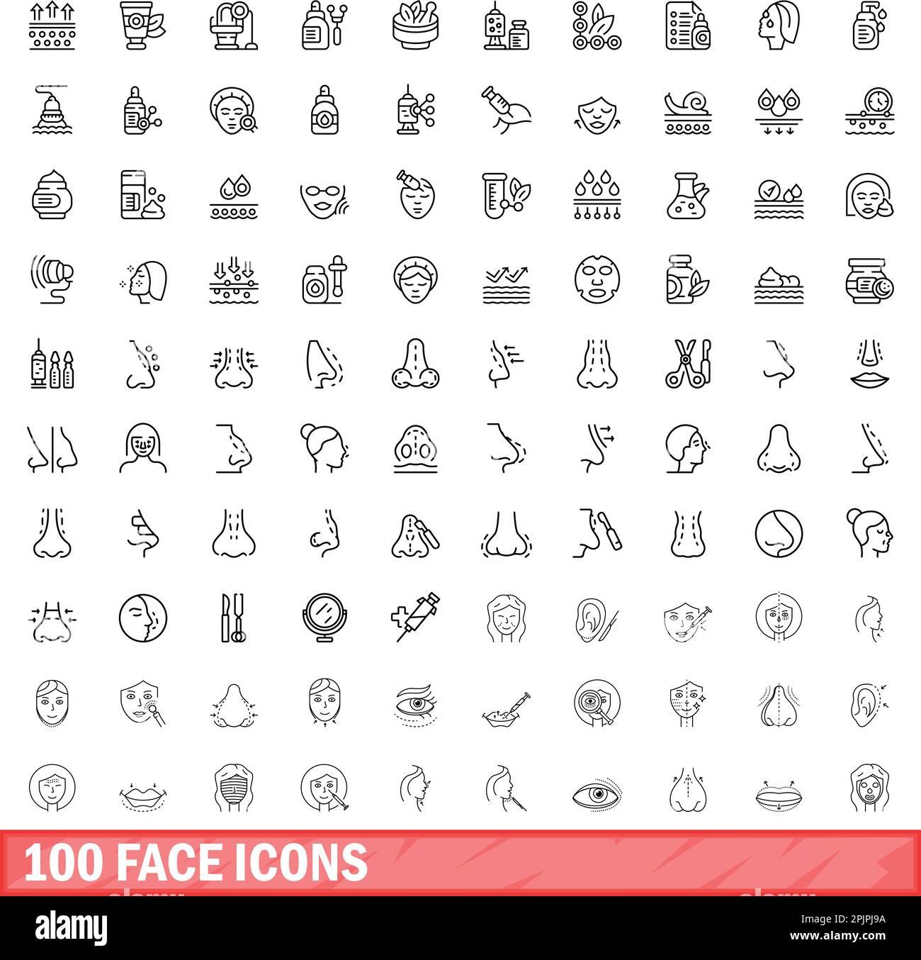 100 face icons set. Outline illustration of 100 face icons vector set ...
