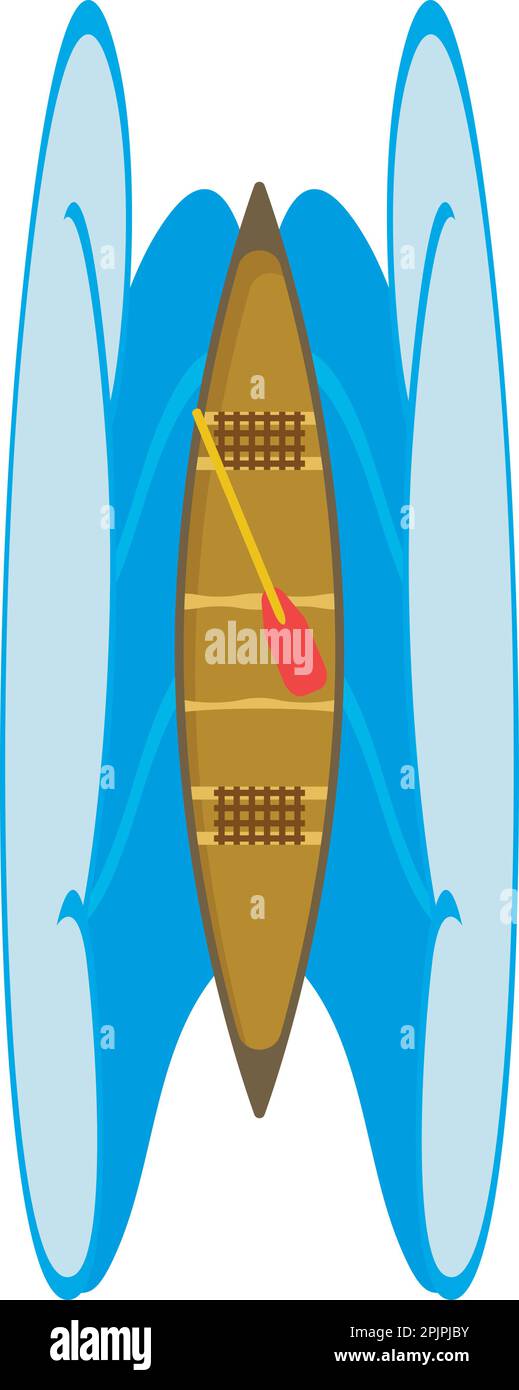 Canoe icon isometric vector. Long wooden boat with paddle and ocean ...