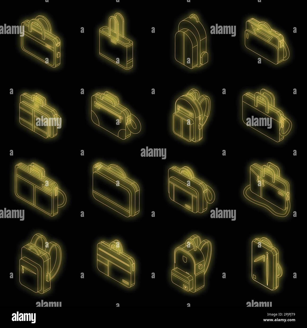 Laptop bag icons set. Isometric set of laptop bag vector icons neon ...
