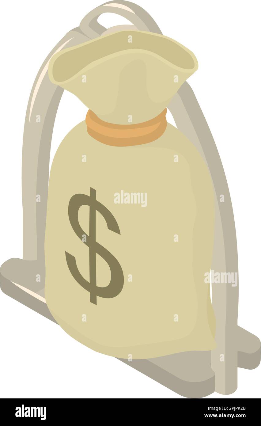 Wildwest symbol icon isometric vector. Metal horse stirrup and bag of ...