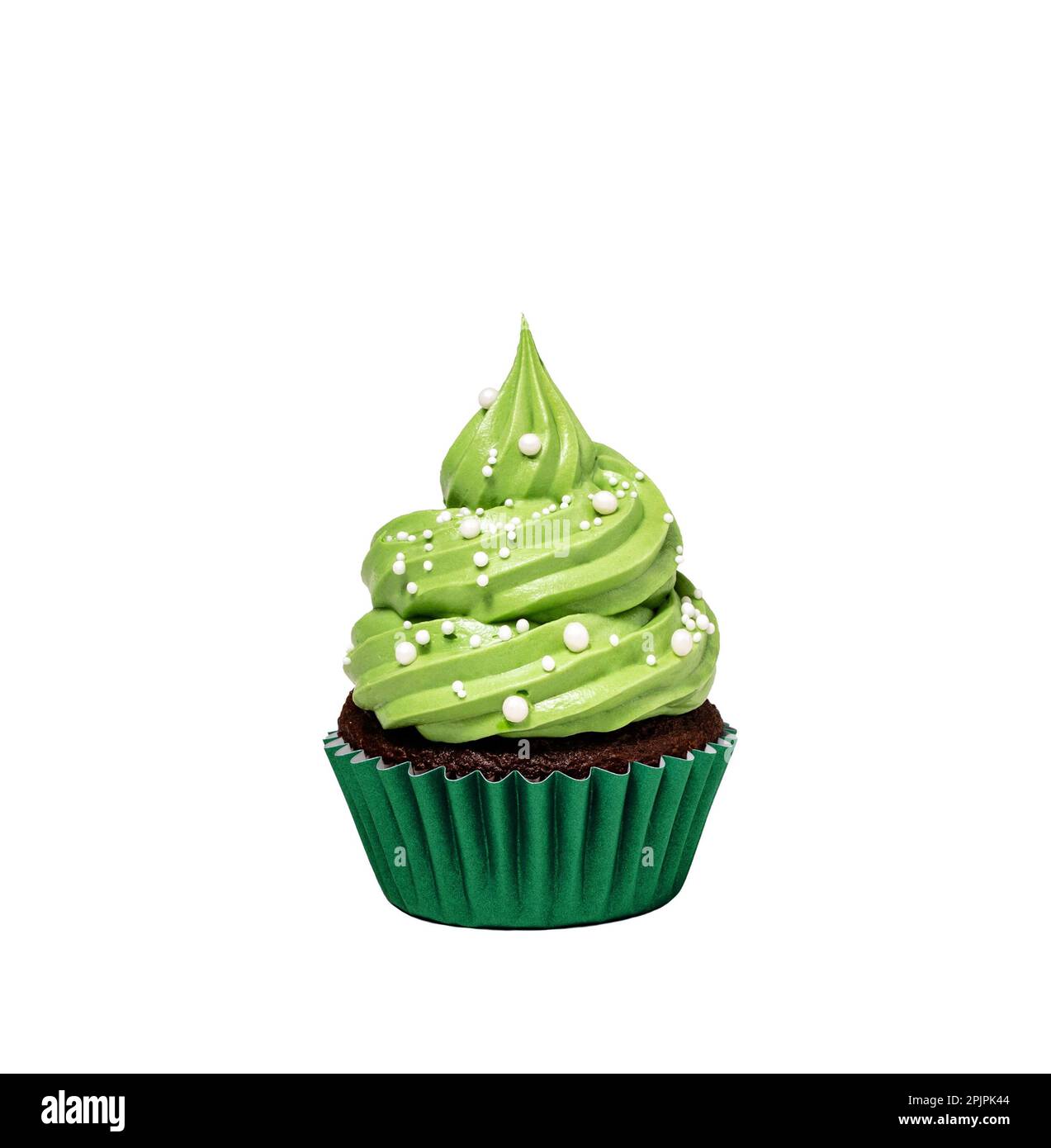 cupcake with green buttercream icing and sprinkles isolated on a pure white background Stock ...
