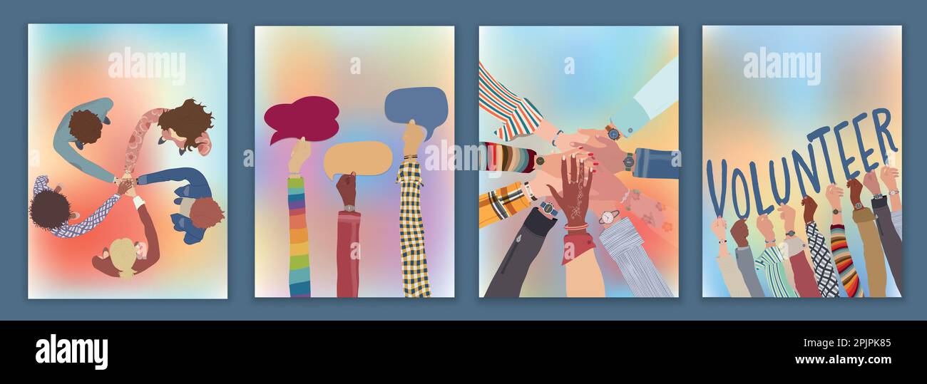 Volunteer people group concept landing page poster editable template ...