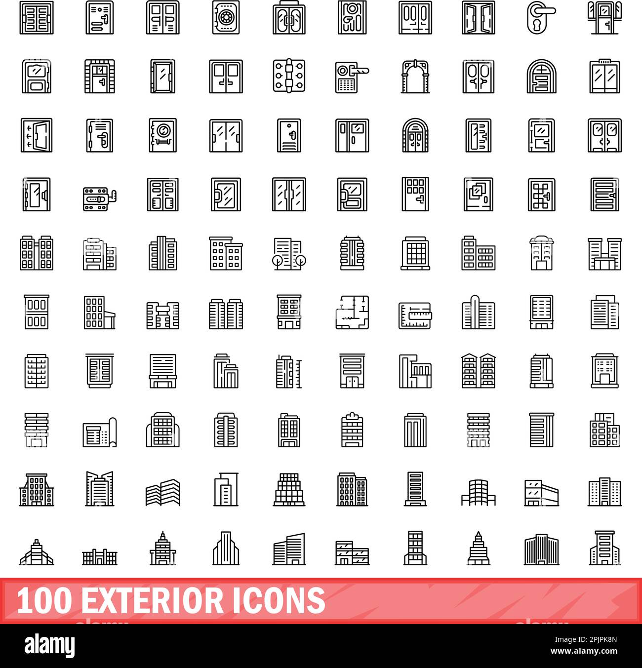 100 exterior icons set. Outline illustration of 100 exterior icons ...