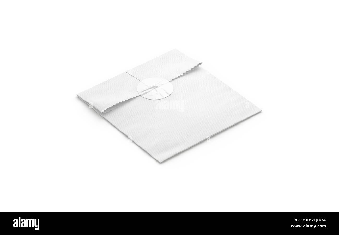 Blank white square paper bag with sticker mockup, side view Stock Photo ...