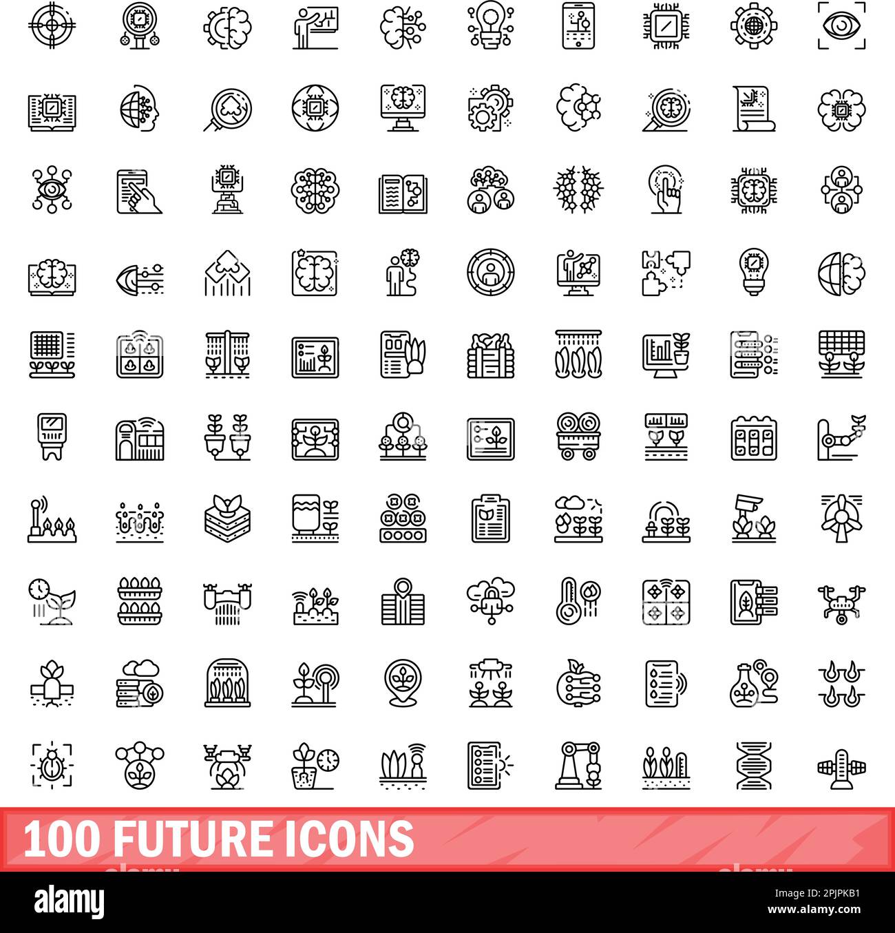 100 future icons set. Outline illustration of 100 future icons vector ...