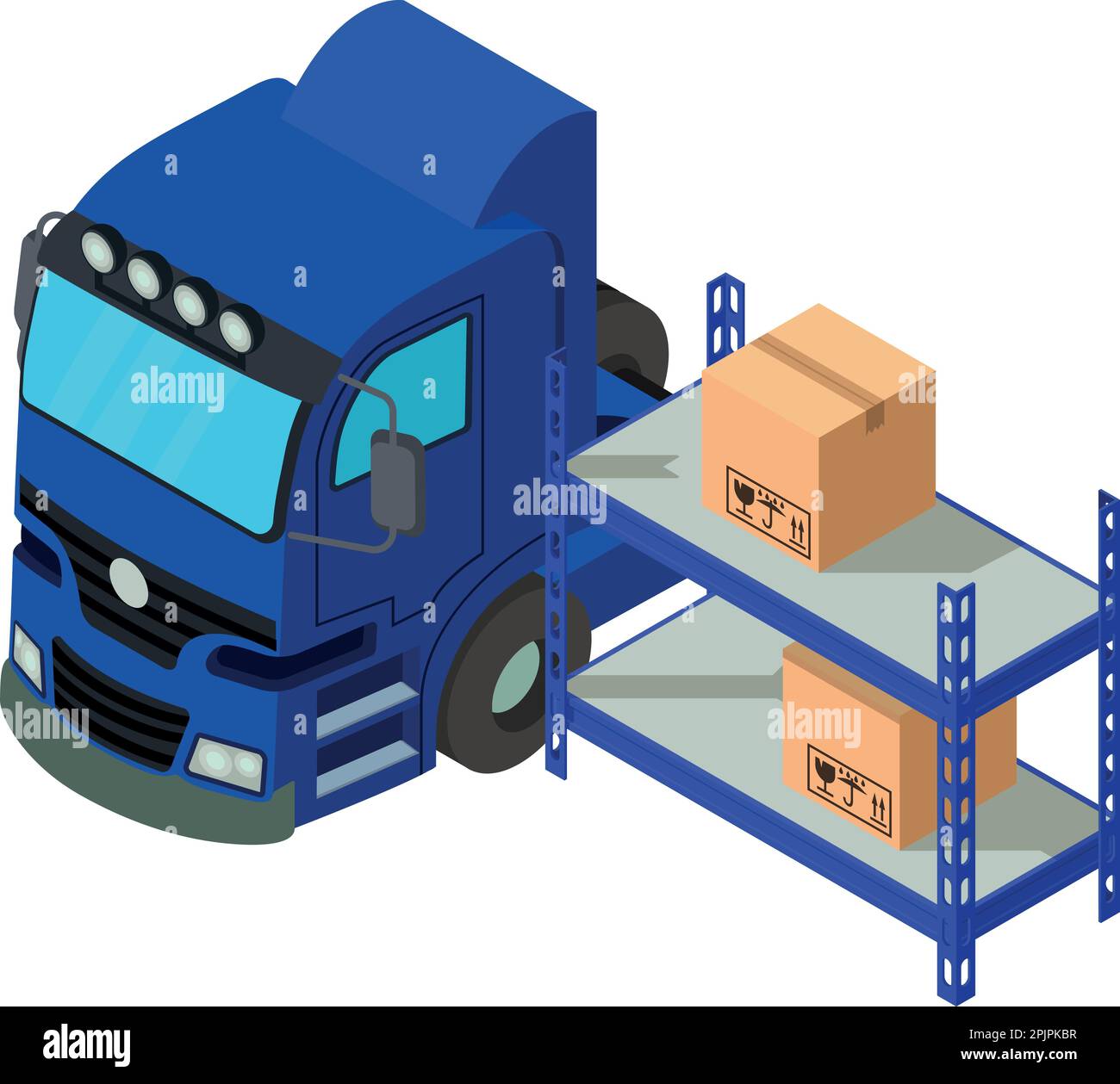Warehouse logistic icon isometric vector. Big truck near warehouse rack ... Warehouse logistic icon isometric vector. Big truck near warehouse rack ...