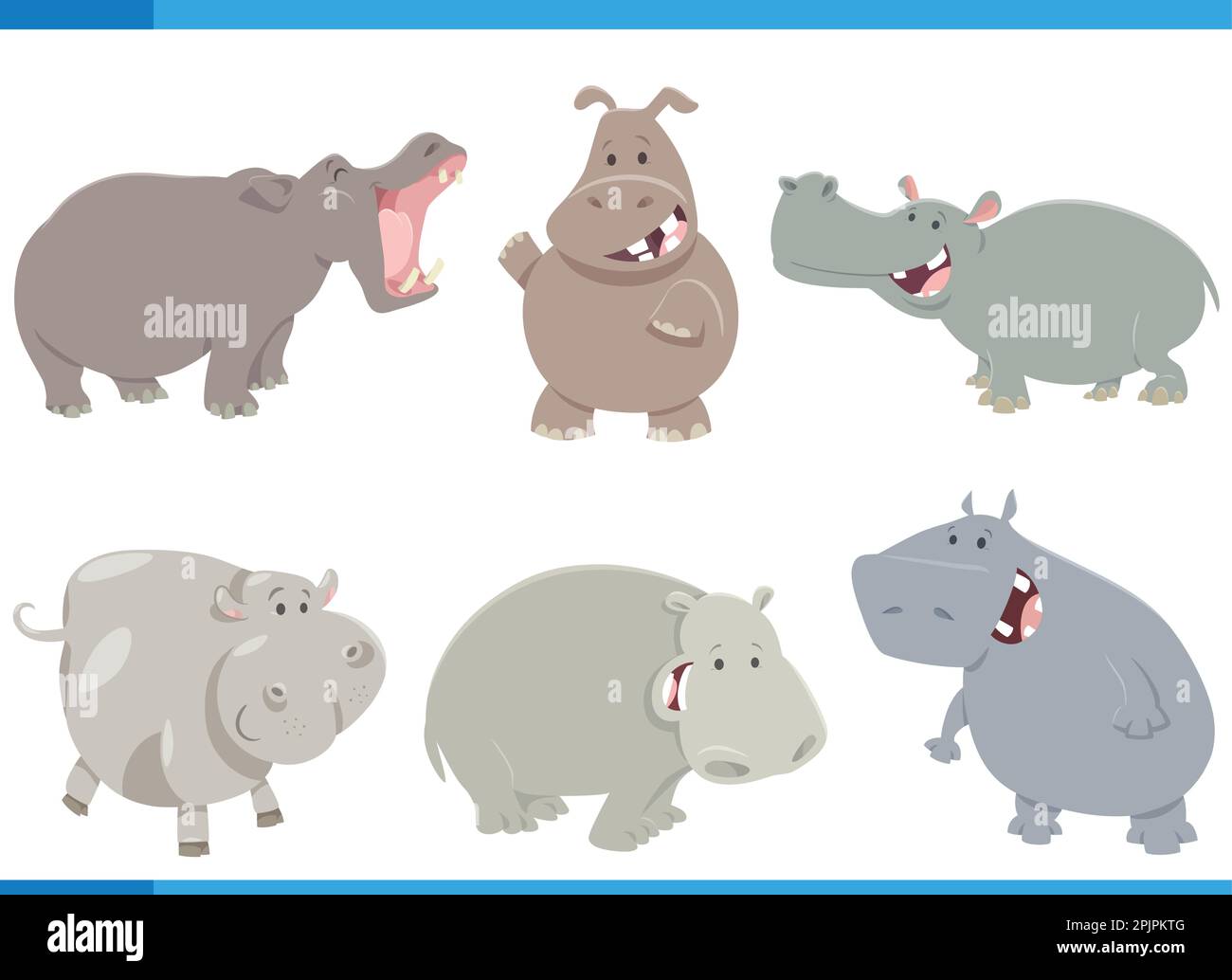 Cartoon illustration of funny hippos wild animals comic characters set ...