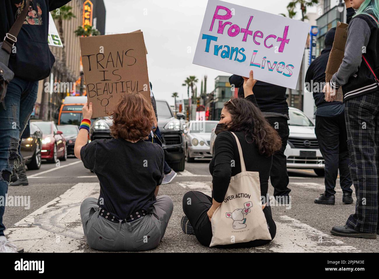 Hollywood, California, USA. 31st Mar, 2023. Trans rights activists and ...