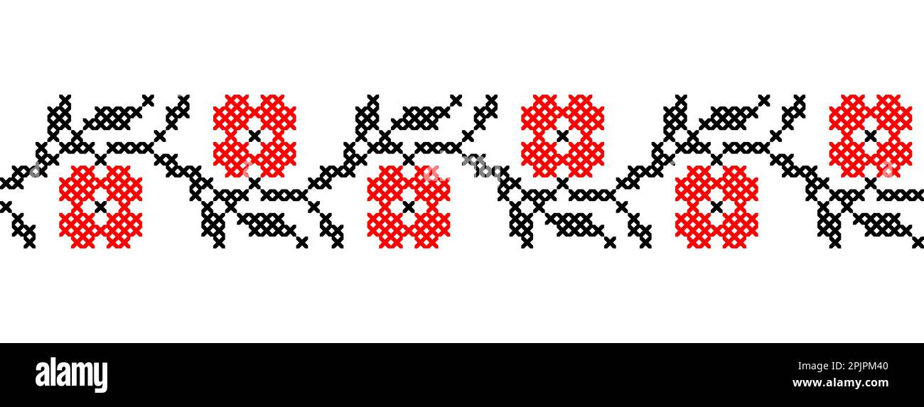 Ukrainian simple floral pattern in red and black colors. Vector ...