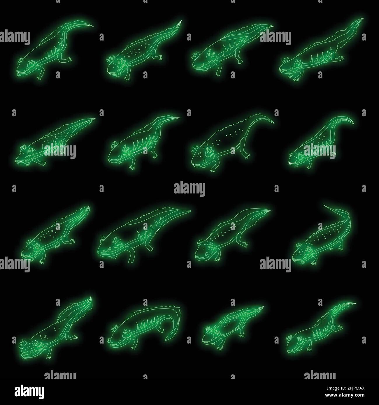 Axolotl icons set. Isometric set of axolotl vector icons neon color on ...
