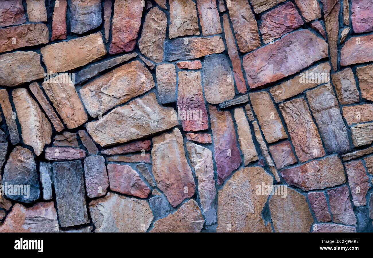 Stone wall background in vector. The wall is made of multi-colored ...