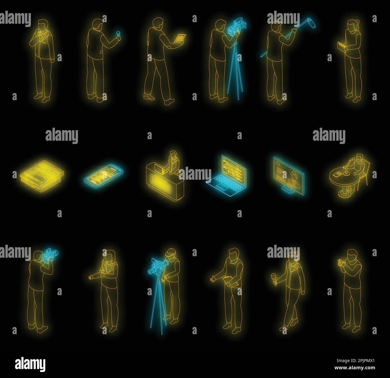 Reportage icons set. Isometric set of reportage vector icons neon color ... Reportage icons set. Isometric set of reportage vector icons neon color ...