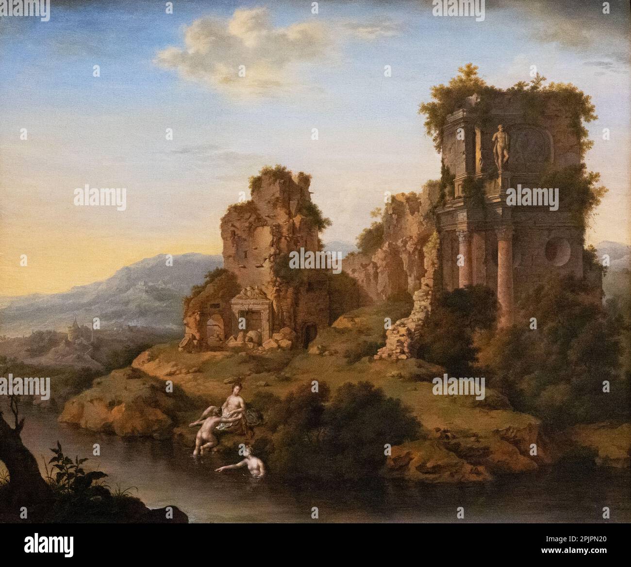 Willem van Mieris painting; 18th century dutch painter; Landscape with ...