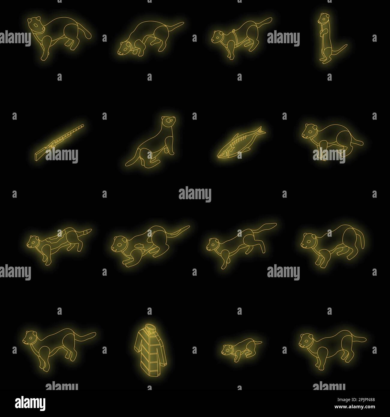 Mink icons set. Isometric set of mink vector icons neon color on black ...