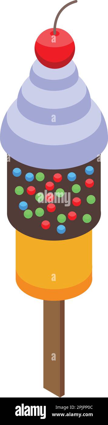 Stick banana split icon isometric vector. Cherry cream. Chocolate ice ...