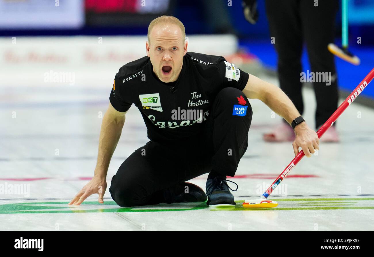 Canadian vice-skip Mark Nichols calls as they take on Japan at the Men ...
