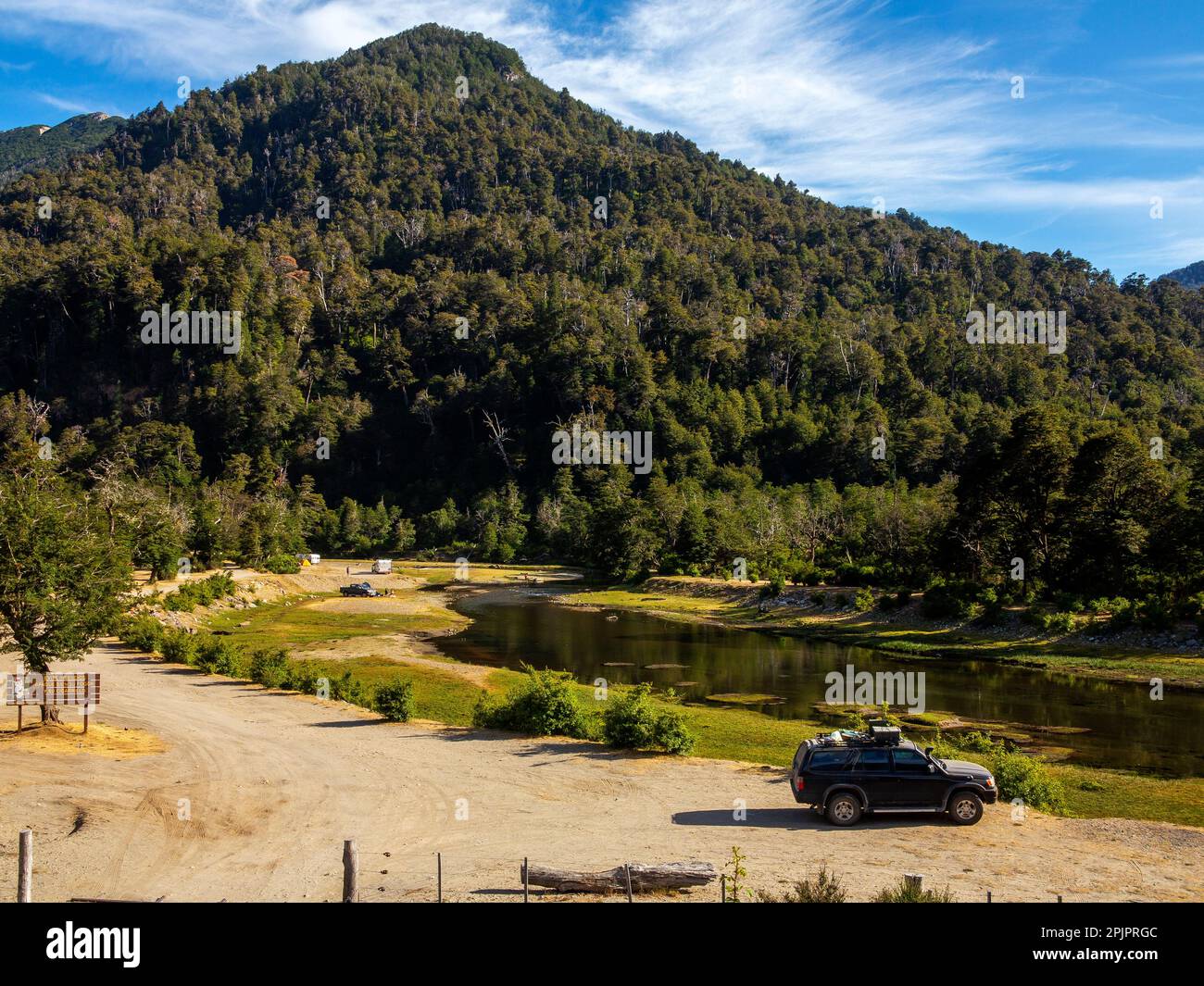 Camping site on the banks of the Pichi Traful river, Nahuel Huapi Park ...