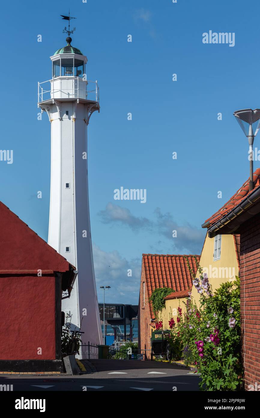 Ronne Lighthouse is located close to the waterfront in Ronne on the ...