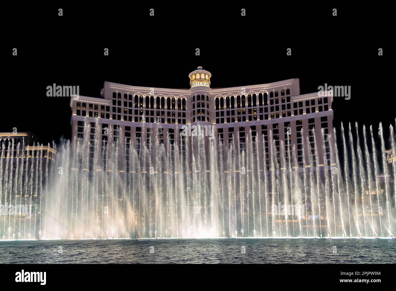 Las Vegas, Nevada - April 2017: Fountains of Bellagio. Fountains at Bellagio Hotel and Casino in ...