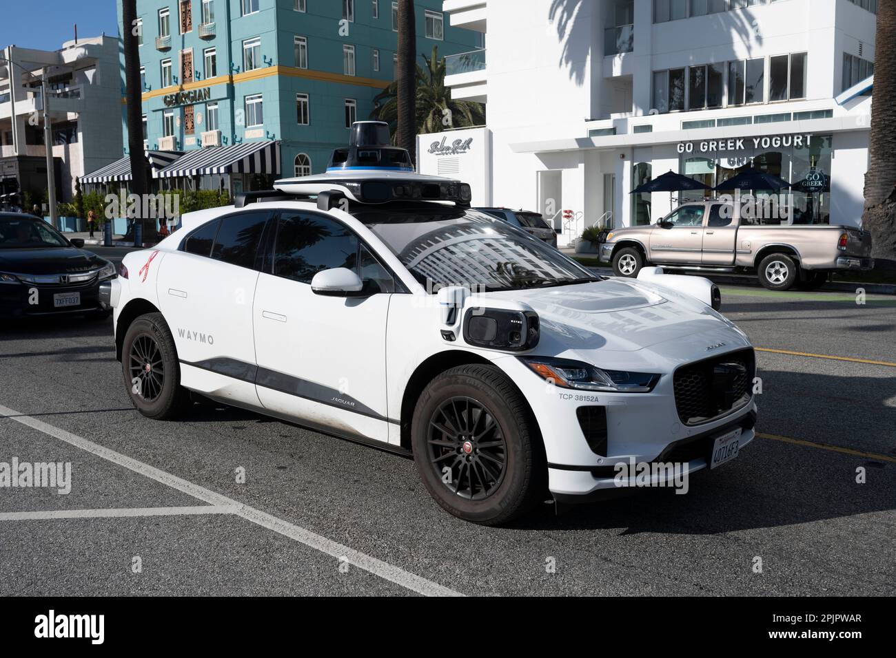 Santa Monica, California, USA. 26th Mar, 2023. A Waymo Jaguar crossover ...