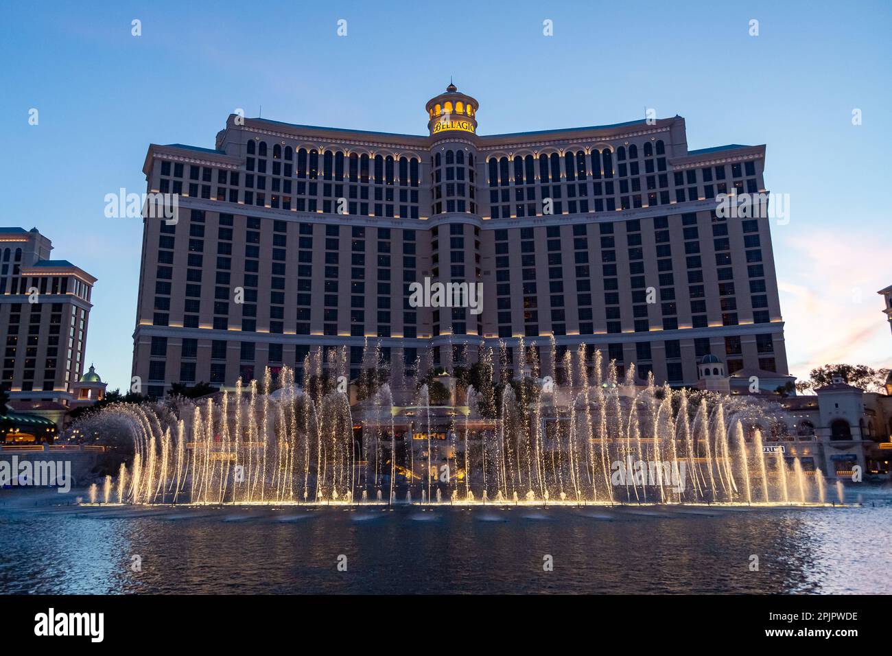 Las Vegas, Nevada - April 2017: Fountains of Bellagio. Fountains at Bellagio Hotel and Casino in ...