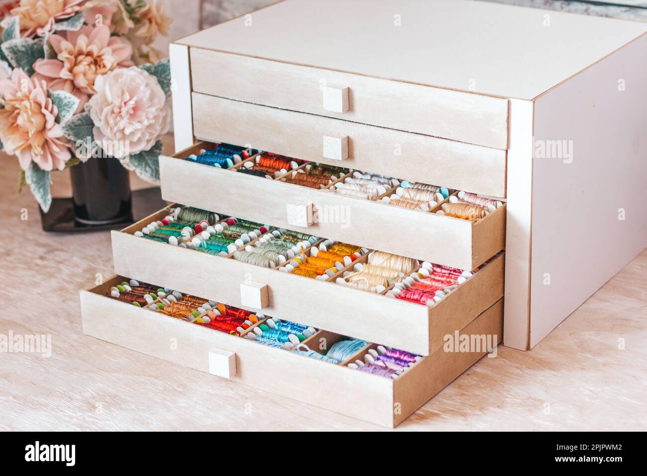 Colorful threads in a box hi-res stock photography and images - Alamy