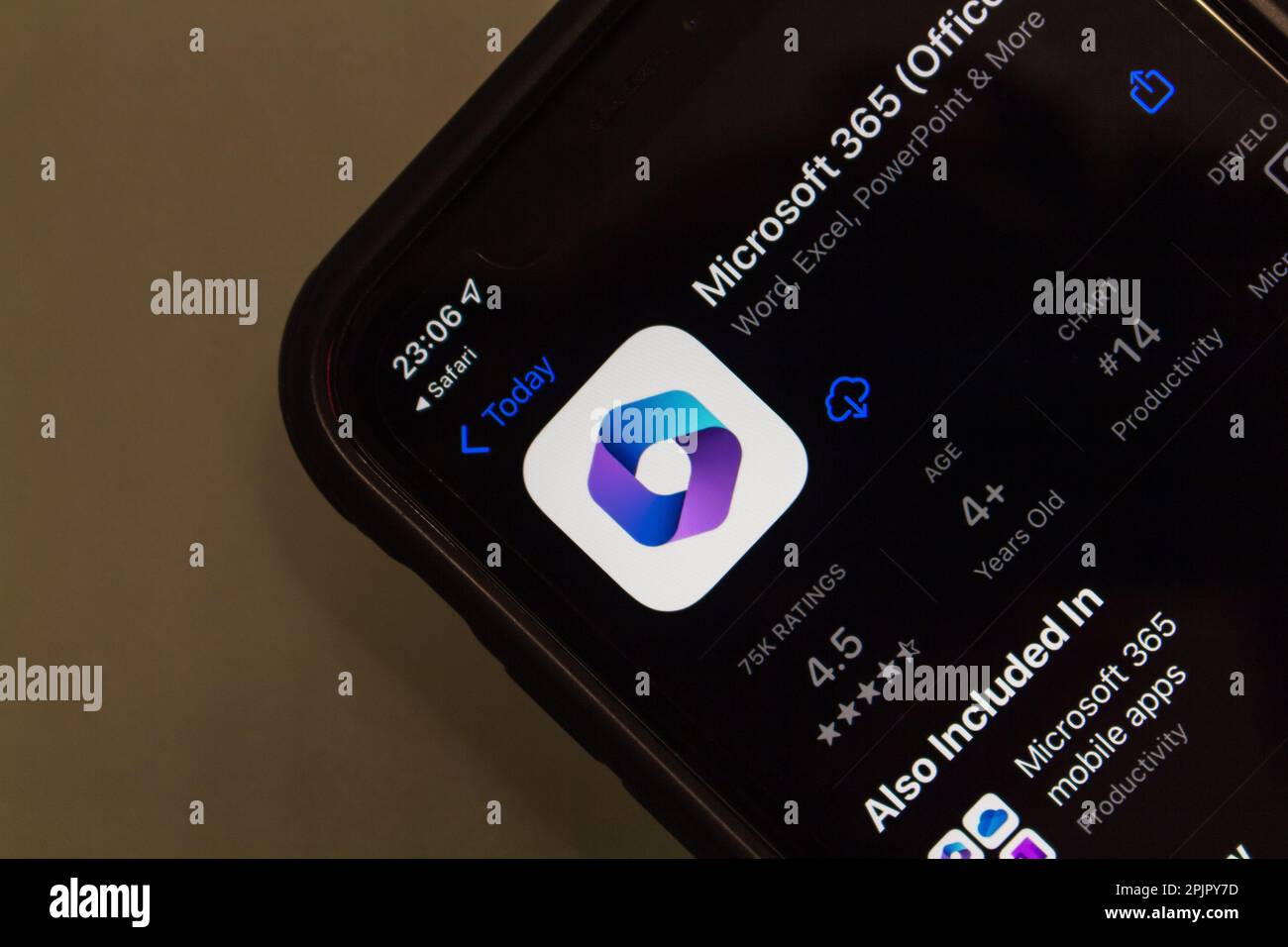 Microsoft 365 app seen in App Store on an iPhone. On April 21 2020 ...