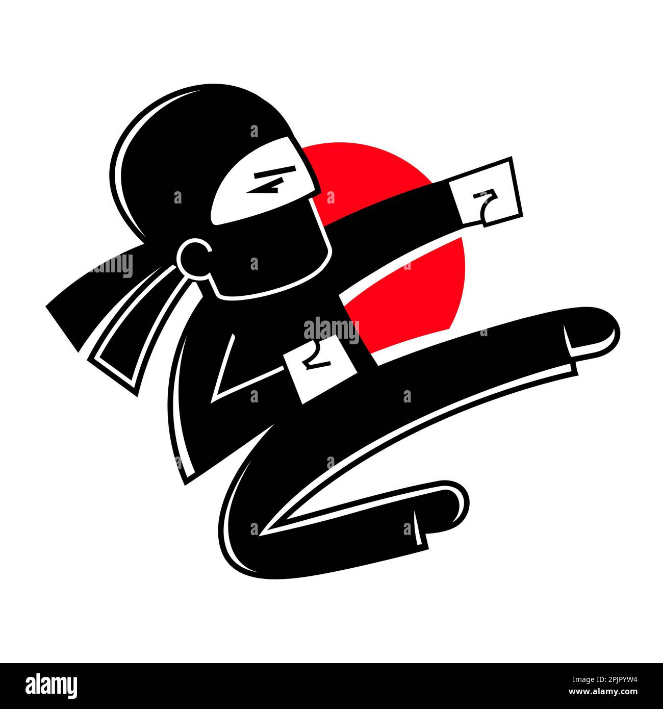 Ninja flying kick. Vector clip art illustration with simple gradients ...
