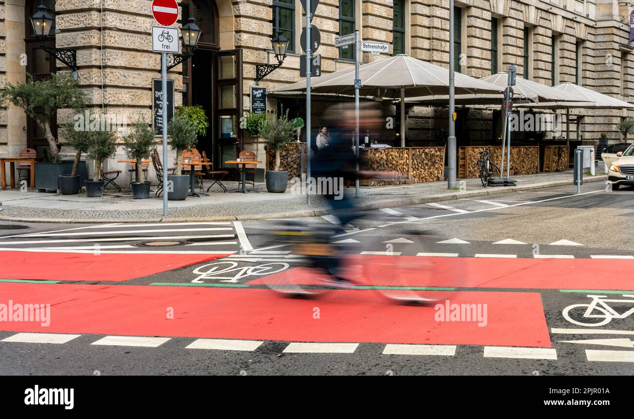 Red Special Lane For Cyclists, Charlottenstraße, Berlin-Mitte, Germany ...