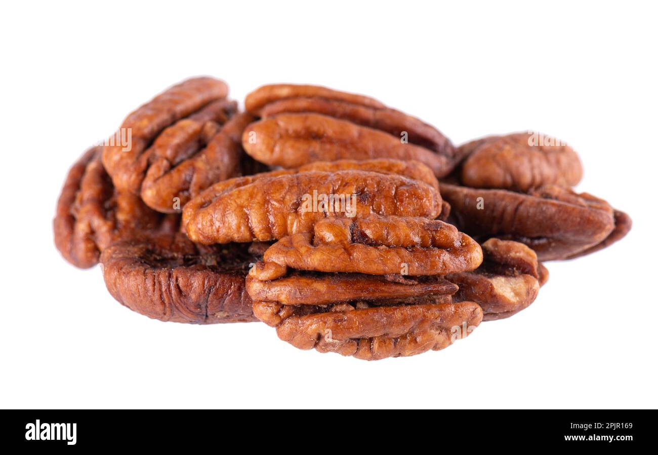 Pecan nuts isolated on white background. Shelled pecan. Clipping path ...