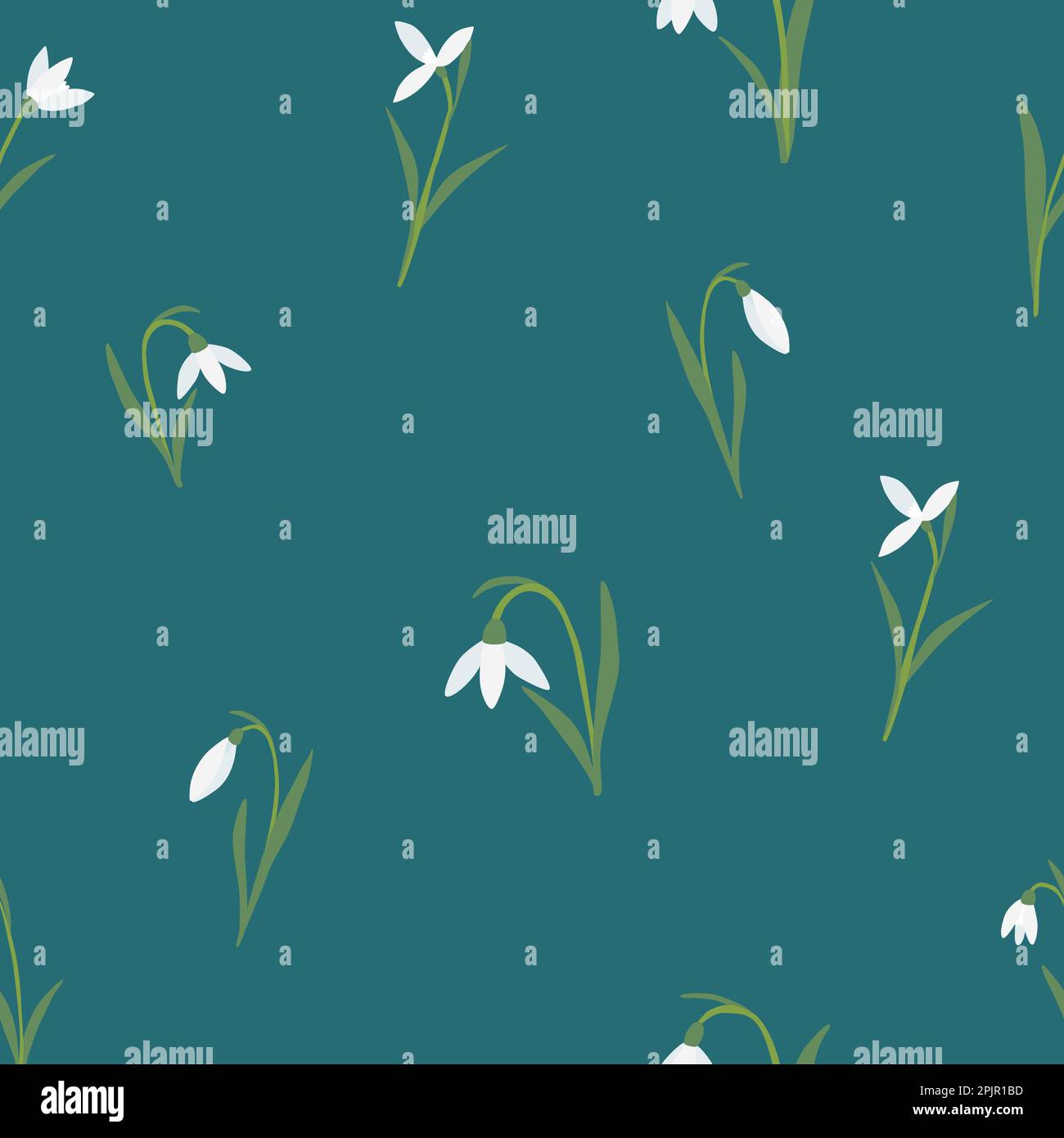Seamless pattern with snowdrops spring flowers on green background ...