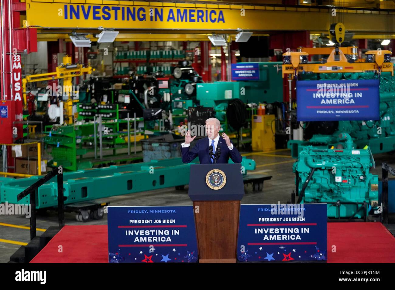 President Joe Biden speaks at the Cummins Power Generation Facility in ...