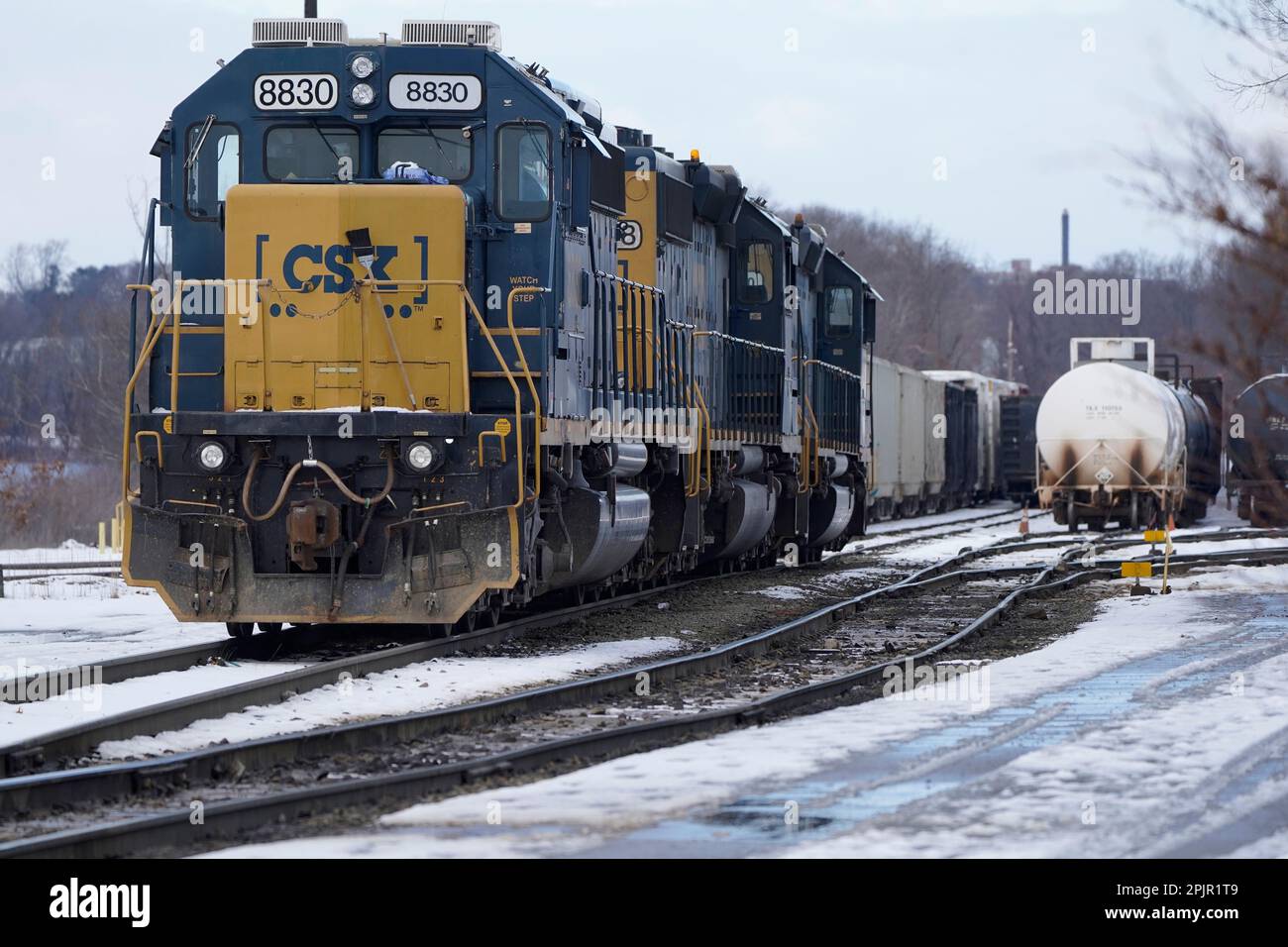 FILE - CSX locomotives sit at CSX North Framingham Yard, on Jan. 24 ...