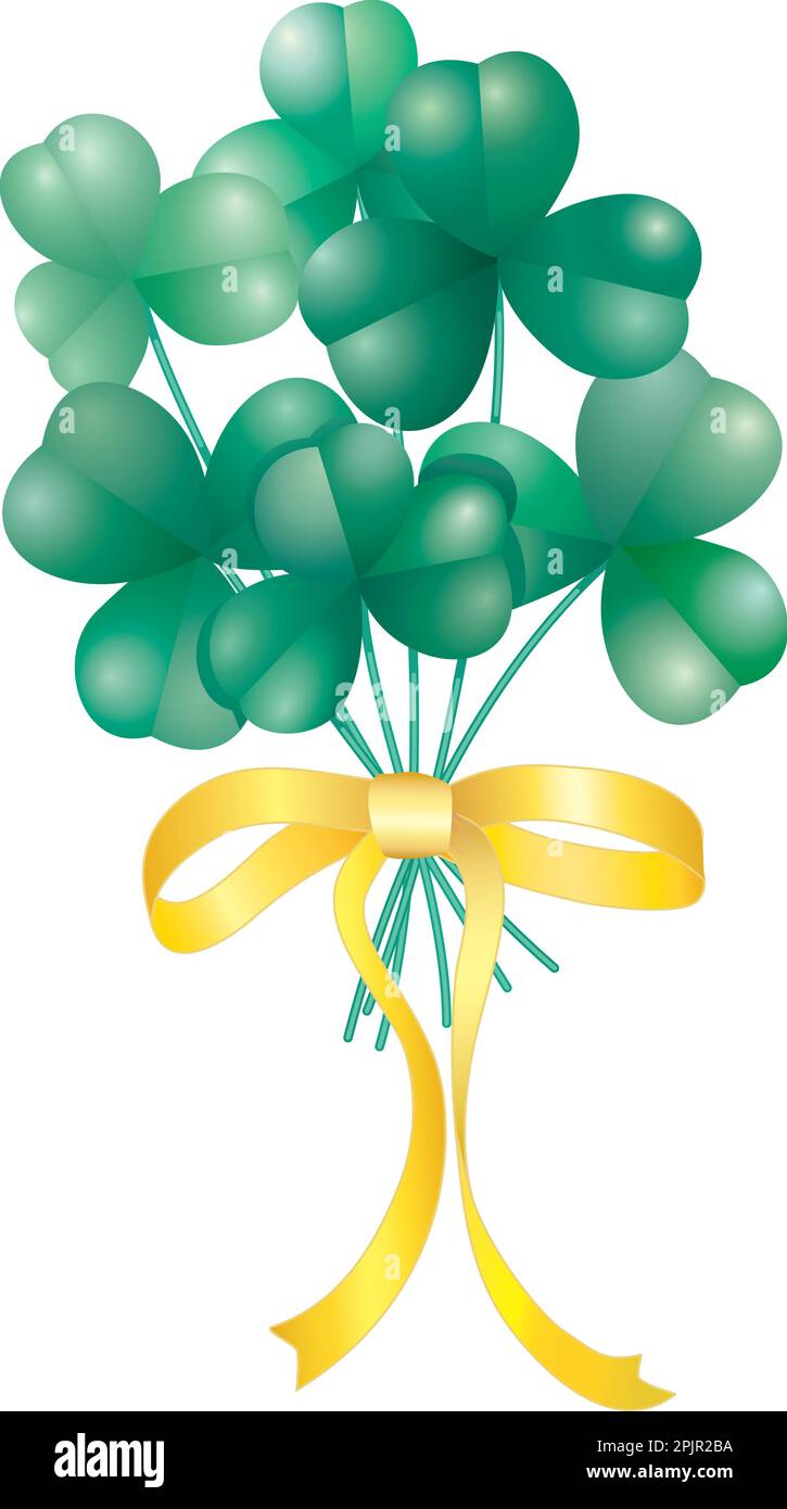 Vivid green shamrocks tied with yellow ribbon, editable vector ...