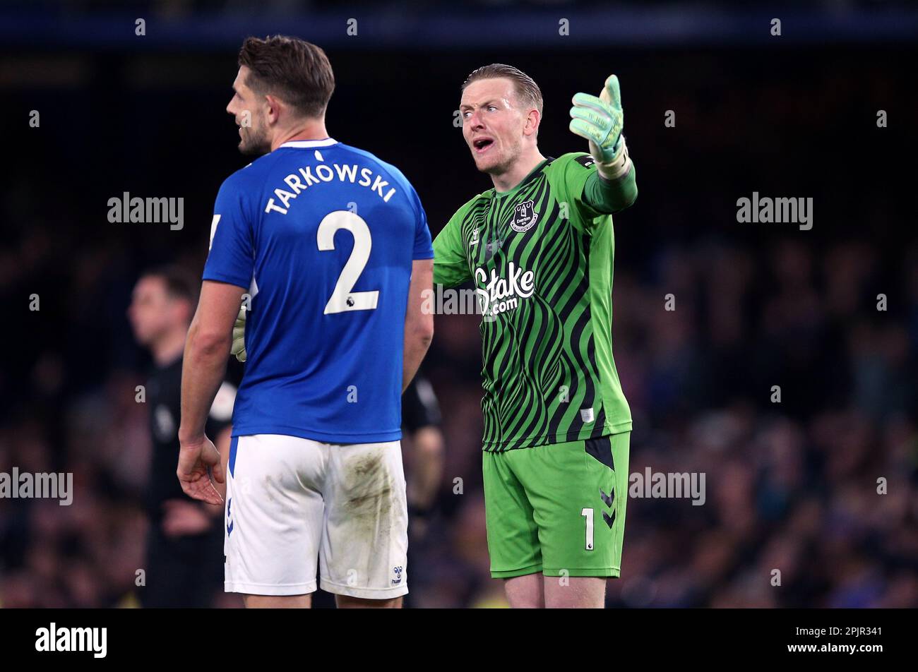 Everton's James Tarkowski and goalkeeper Jordan Pickford after the ...