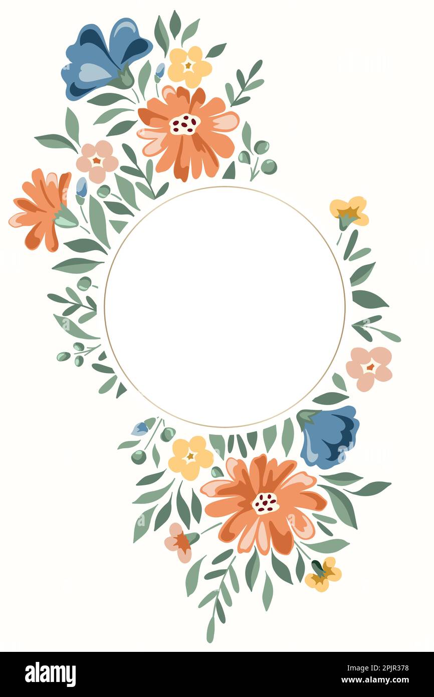 Delicate Chintz Romantic Meadow Wildflowers Vector Round Frame Stock ...