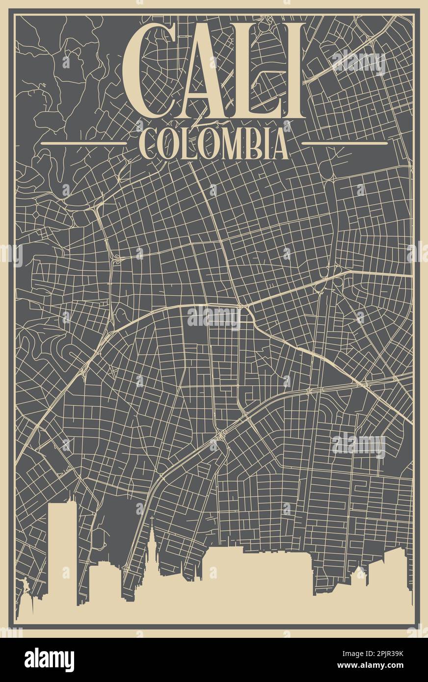 Road network poster of the downtown CALI, COLOMBIA Stock Vector Image ...