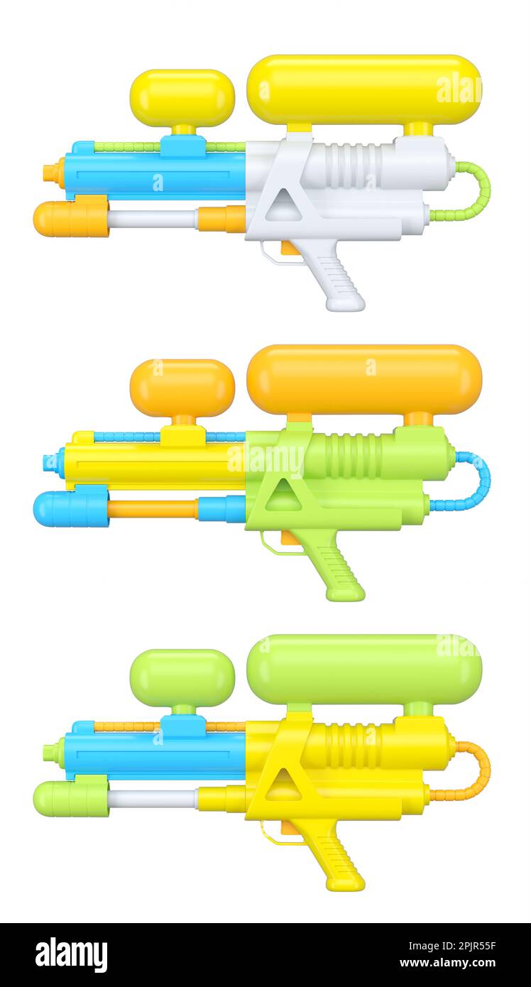 Set of plastic water gun toy for playing in the swimming pool on white ...