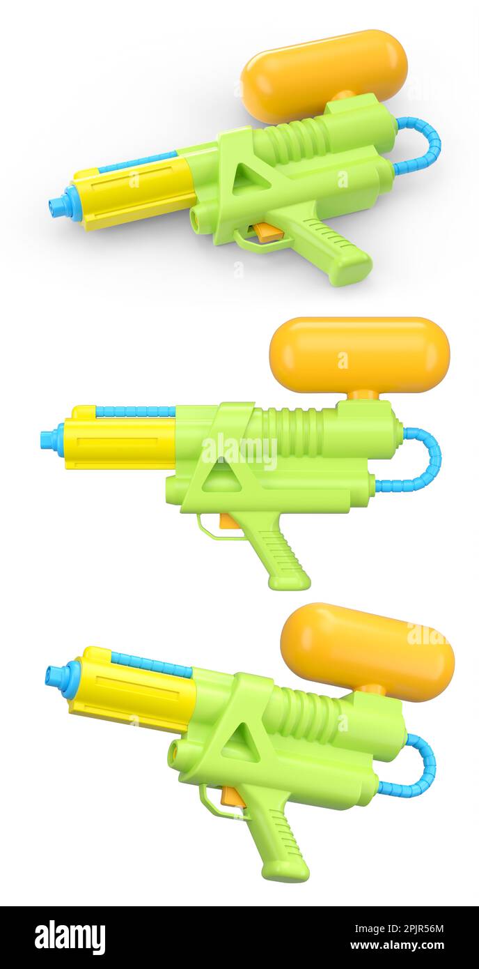 Set of plastic water gun toy for playing in the swimming pool on white ...