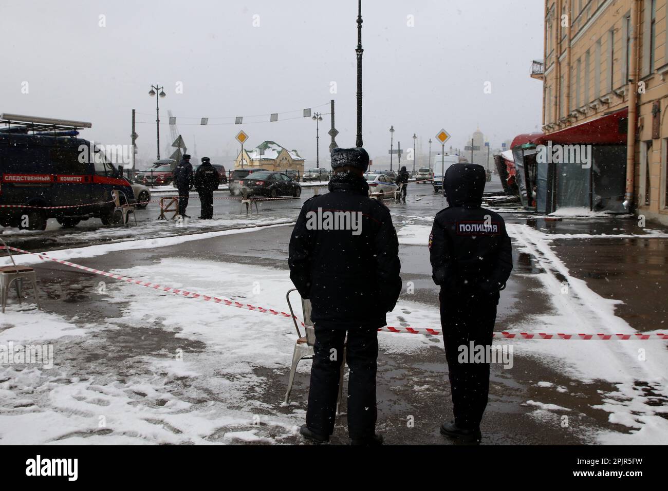 Saint Petersburg, Russia. 03rd Apr, 2023. Police officers stand near ...