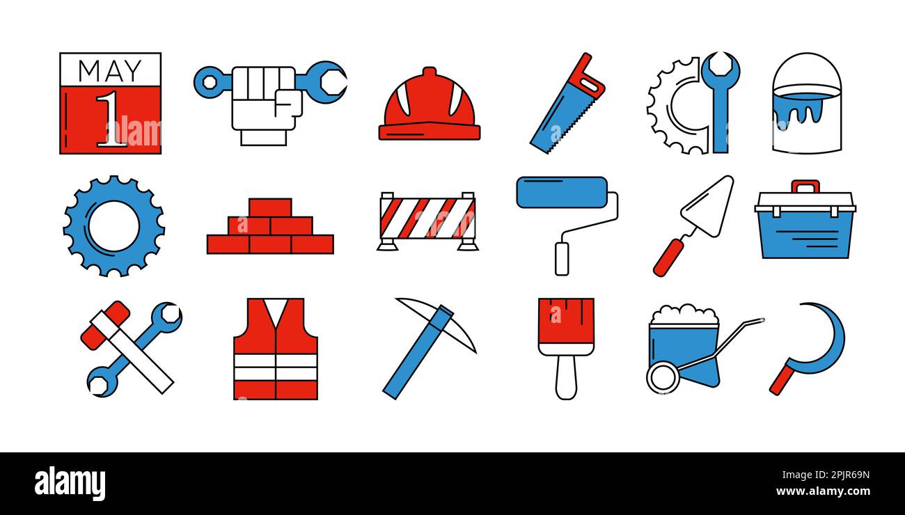 International Labour Day icons set. 1st May Worker s Day. Vector Stock ...