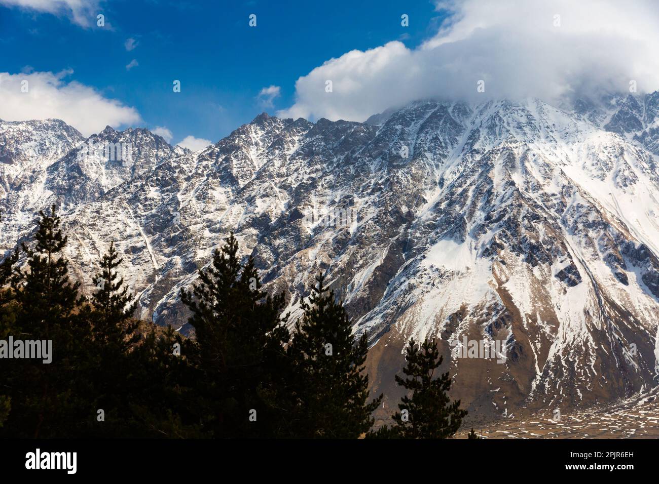 Mountain landscape of snow-capped Greater Caucasus Range Stock Photo ...