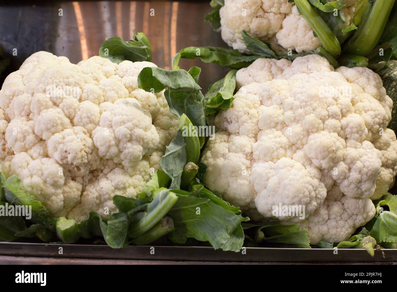 Two white cauliflowers Fruits and vegetables from Peru Stock Photo - Alamy