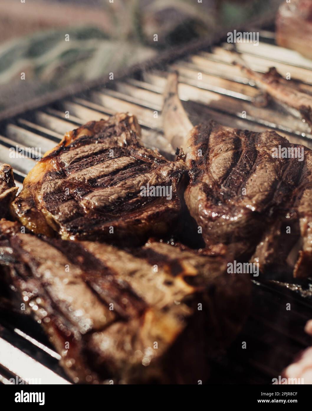 Some excellent pieces of Argentinian beef on a charcoal grill Stock ...