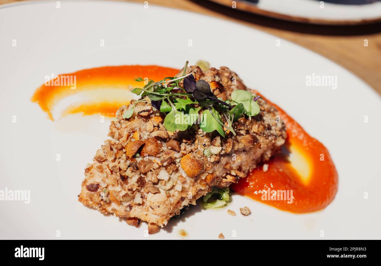 Norwegian salmon loin with crispy batter Stock Photo - Alamy