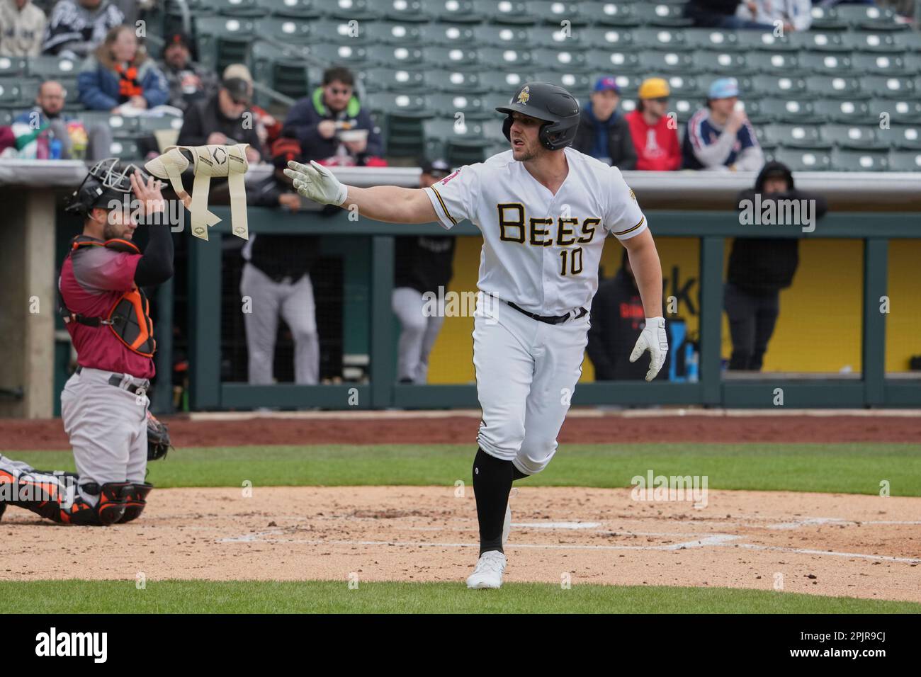Salt Lake UT, USA. 2nd Apr, 2023. Salt Lake third baseman Kevin Radio ...