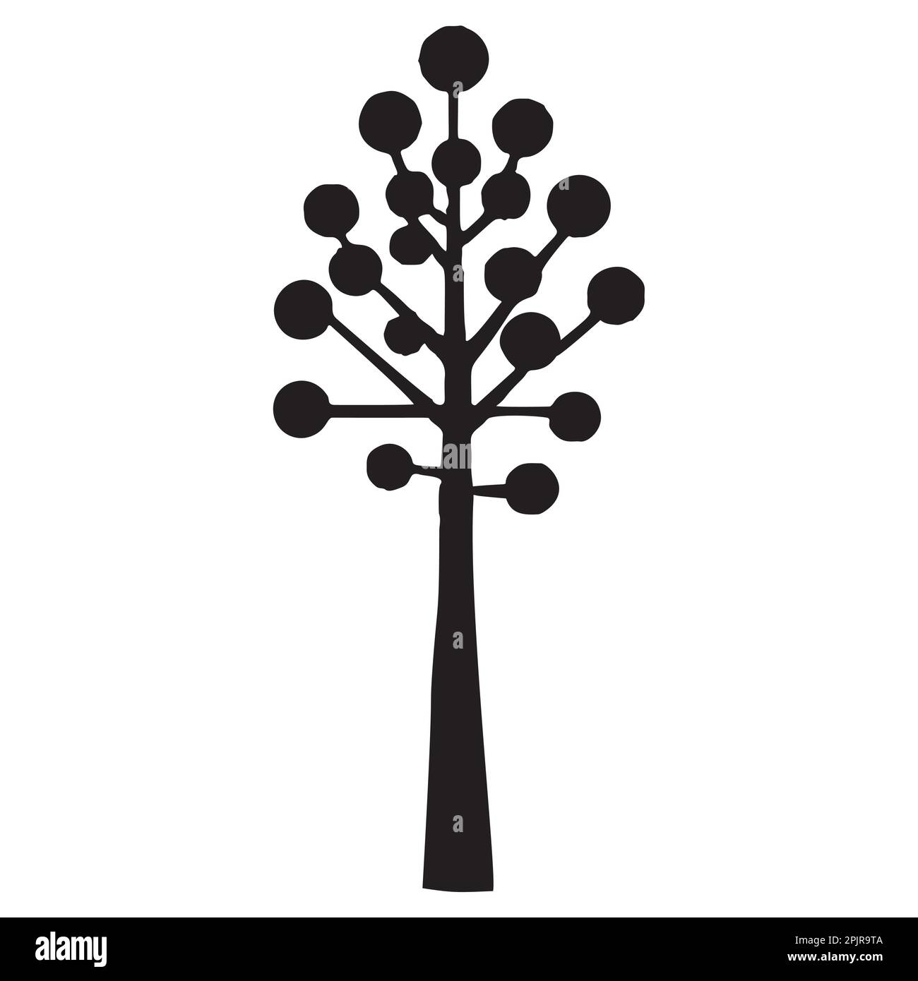 Linocut tree design elements in vector scandi style. Black and white ...