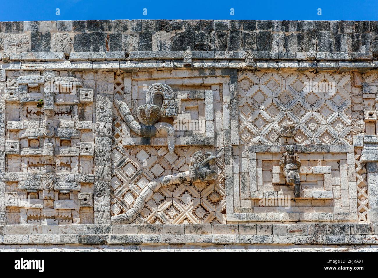 Mayan wall carvings at the Nunnery Quadrangle, Uxmal, Yucatan, Mexico ...
