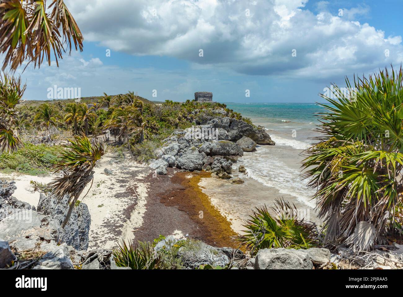 The ancient Mayan Temple of the Wind at Playita Tortuga Beach, Tulum ...