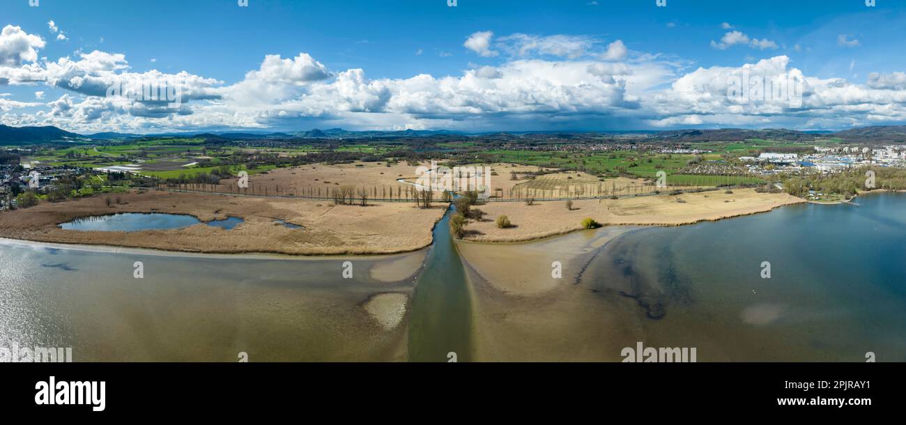 The Radolfzeller Aach flows into western Lake Constance, on the horizon ...